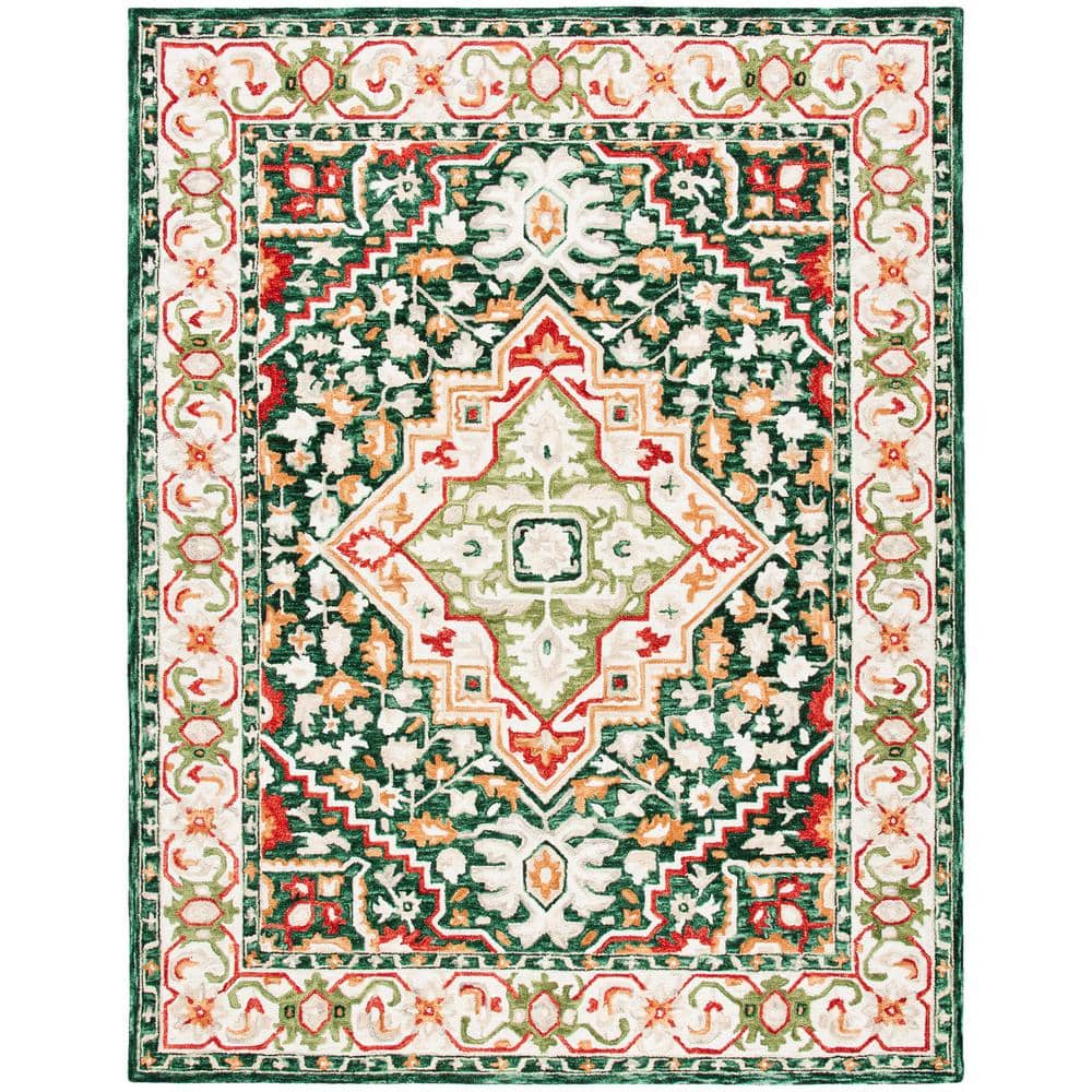 SAFAVIEH Aspen Green/Red 8 ft. x 10 ft. Border Floral Medallion Area ...