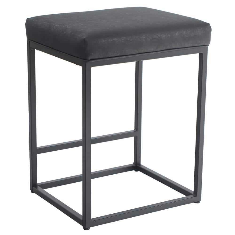 PHI VILLA 24 in. Black Backless Metal Frame Bar Stools with PU Leather ...