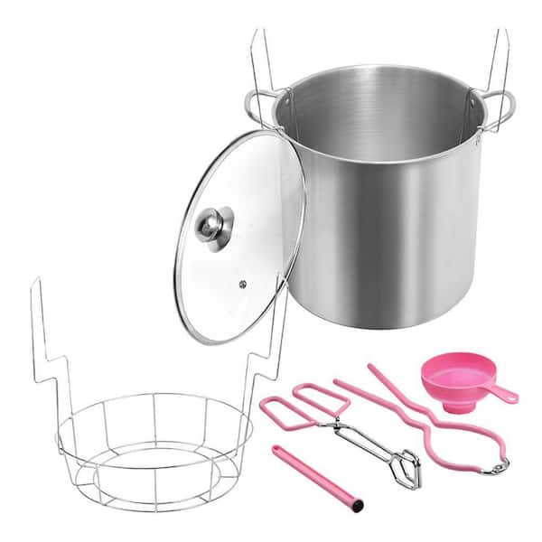 21.5 qt. Stainless Steel Stock Pot in Pink with Rack Lid Jar Lifter ...