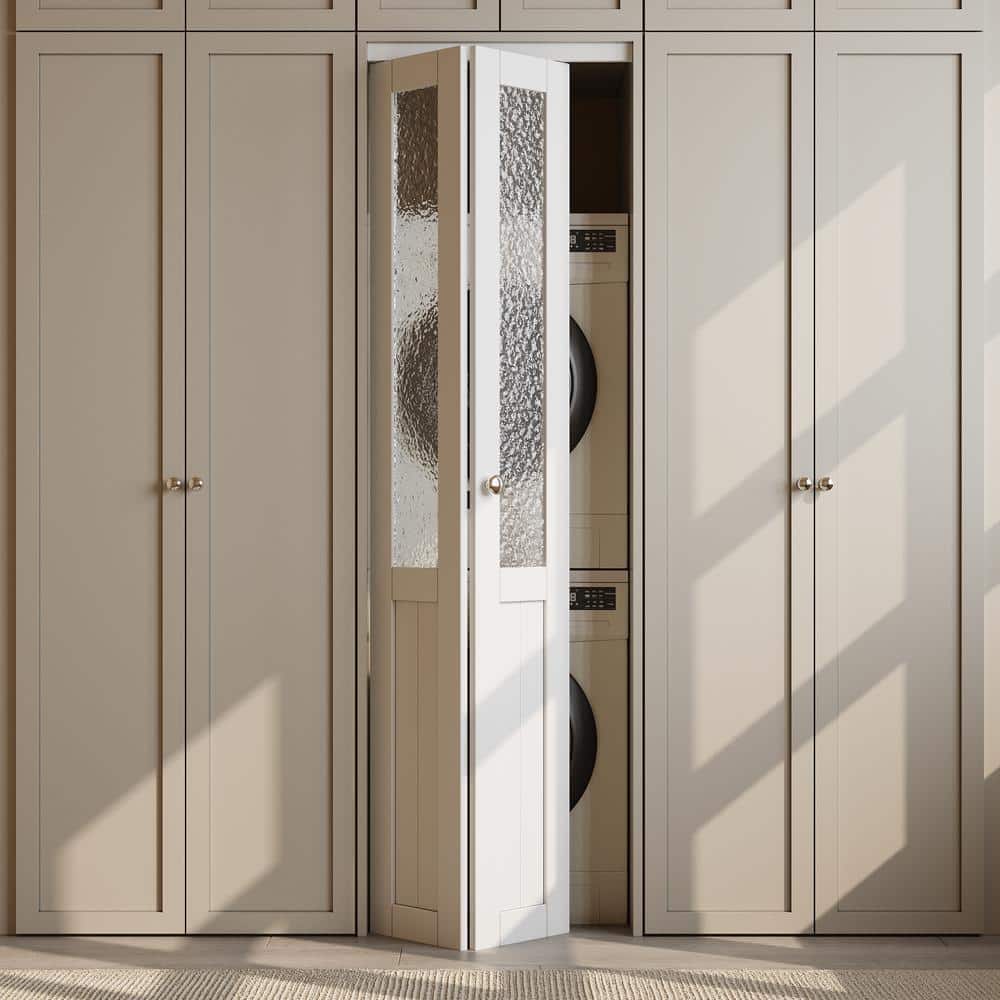 ARK DESIGN 24 in. x 80 in. 1/2-Lite Tempered Kasumi Ripple Glass Solid ...
