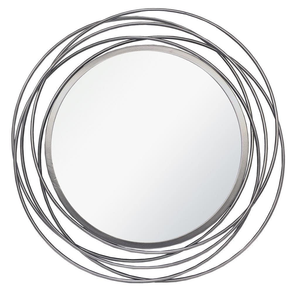 MIRRORIZE 20 in. W x 20 in. H Round Brushed Nickel Wire Mirror IMP8861 ...