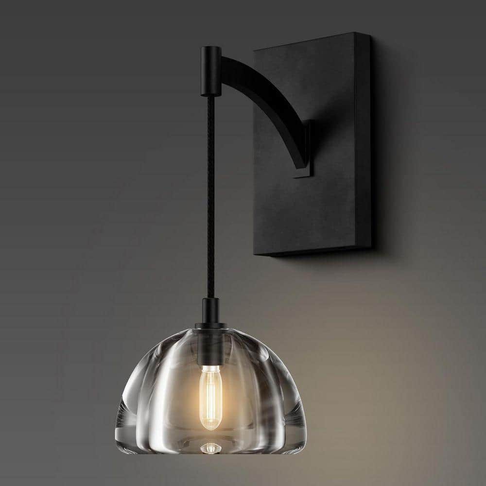 Gleam Flare 7 in. Modern 1-Lights Black Wall Sconce with Luxury Crystal ...