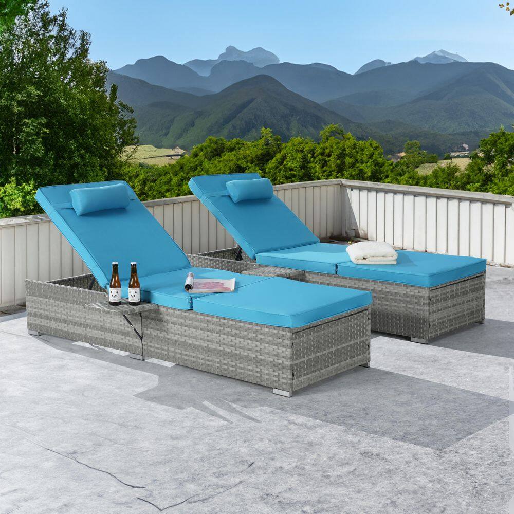 BFB Patio Gray Wicker Armrests Outdoor Chaise Lounge Chair with Height ...
