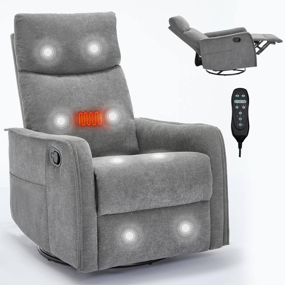 Grey Fabric Manual Recliner Chair with Heat Massage Swivel Rocker ...