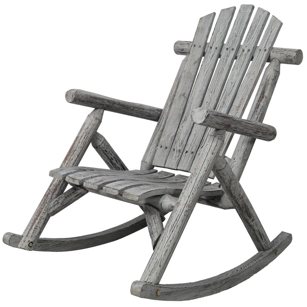 Light Gray Wood Porch Outdoor Rocking Chair, Fir Log Rocking Chair ...