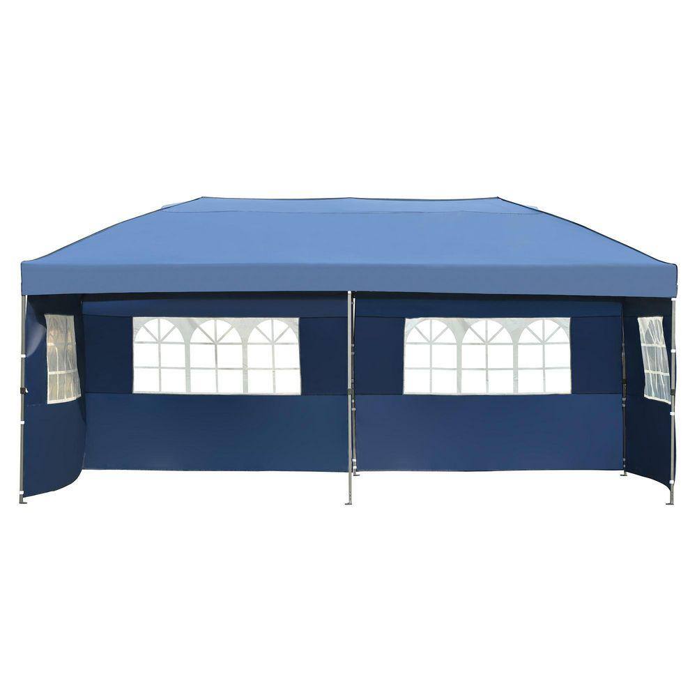 Zeus & Ruta 10 ft. x 20 ft. Navy Blue Pop Up Canopy with Sidewalls and ...