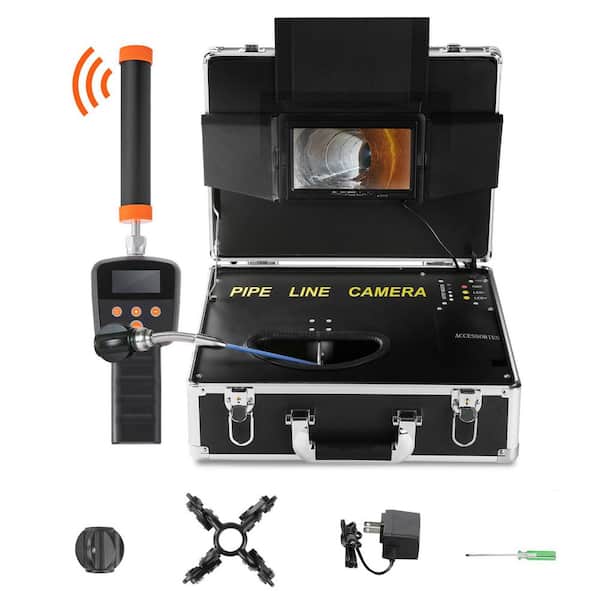 SKYSHALO 7 in. Sewer Camera, 512Hz Locator, 100 ft., IP68,12 LEDs, DVR ...