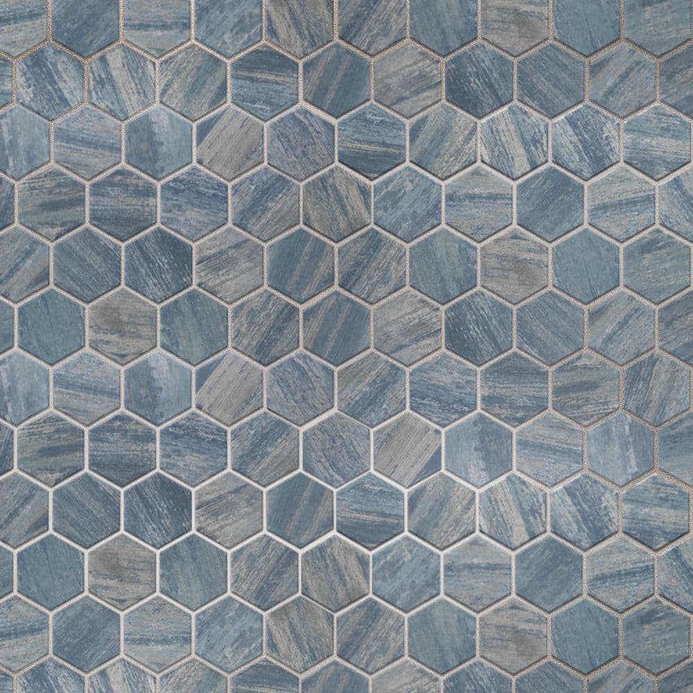 Merola Tile Cassis 2 in. Hex Blue 11 in. x 13 in. Porcelain Floor and ...