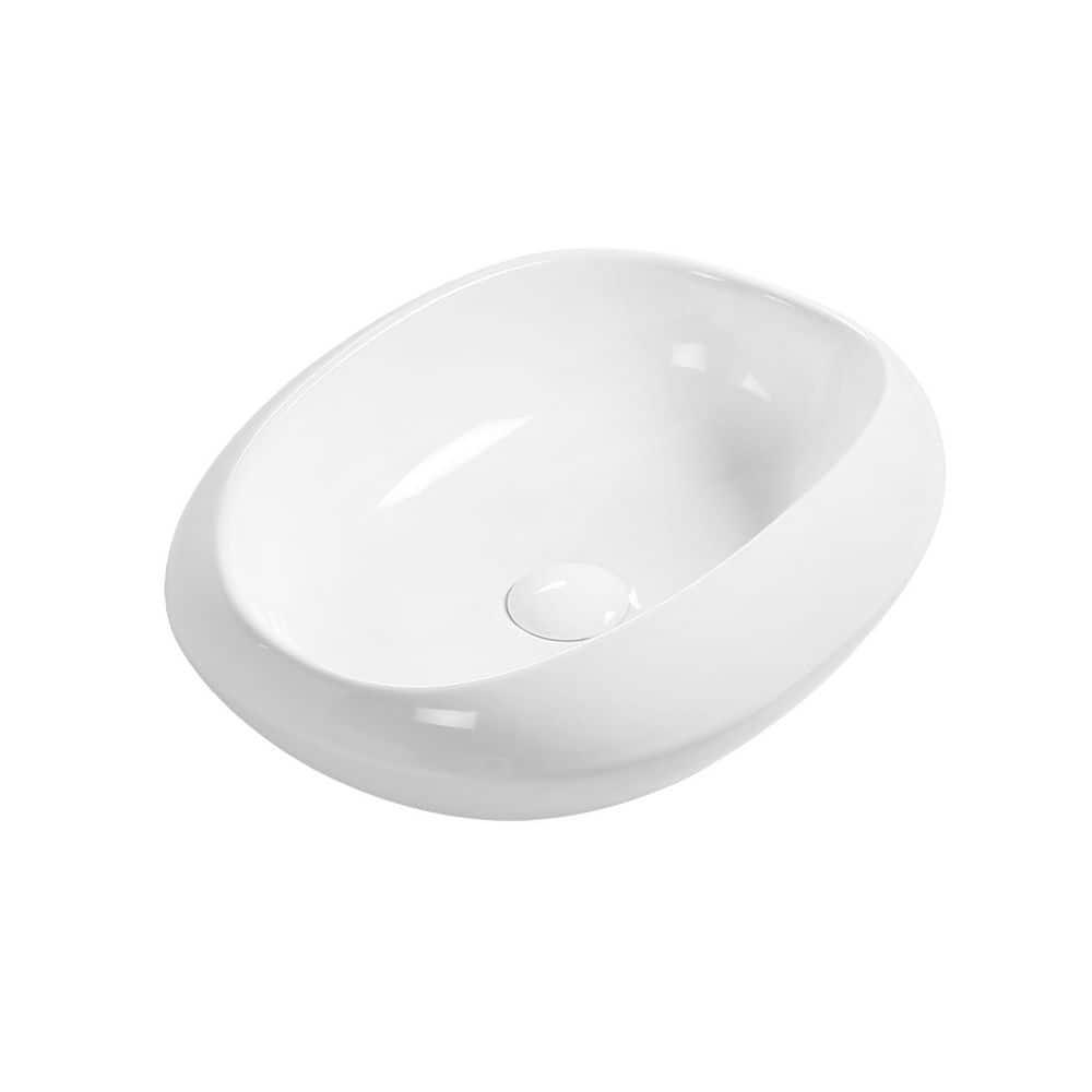 18.12 in. x 14.97 in. Modern Oval Ceramic Vessel Sink with Drain AZ-669 ...