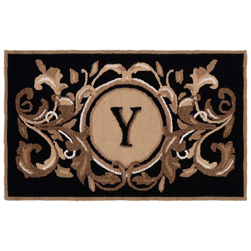 SAFAVIEH Monogram Black/Brown 3 ft. x 4 ft. "Y" Floral Leaf Indoor ...