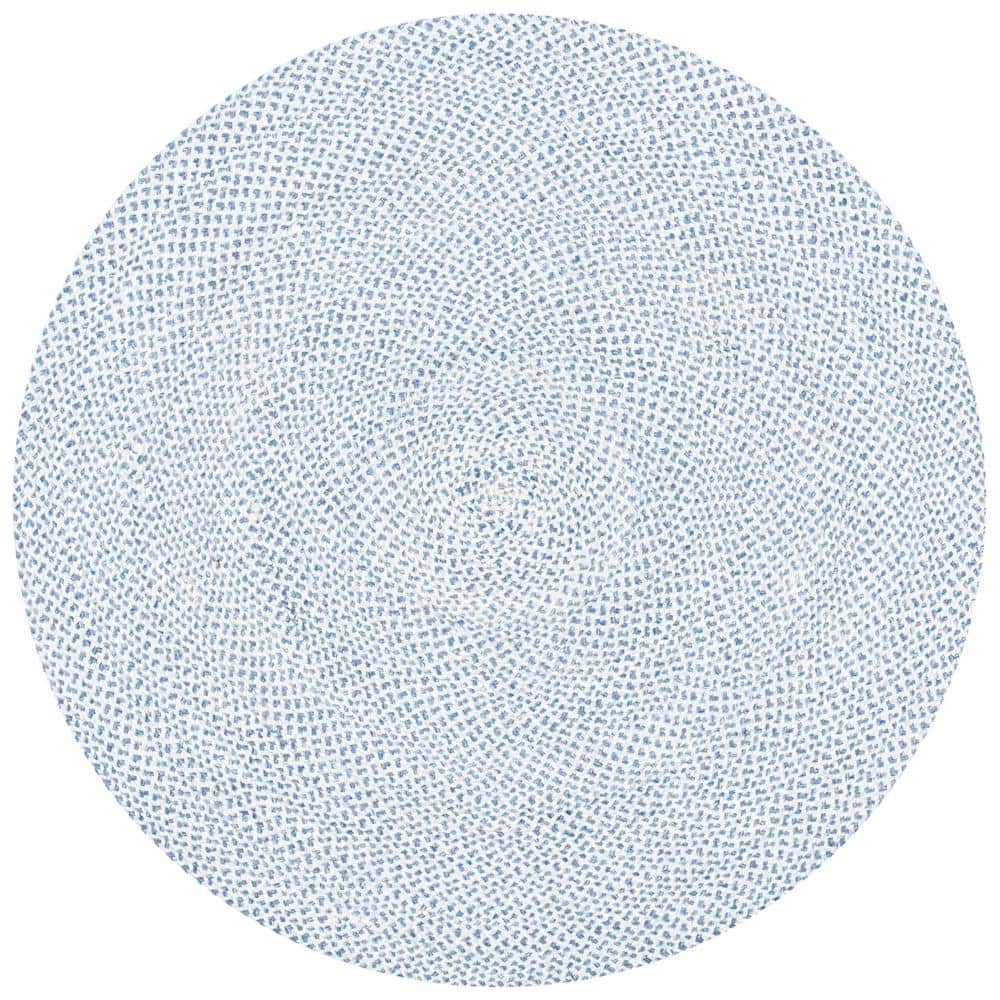 SAFAVIEH Braided Blue/Ivory 10 ft. x 10 ft. Round Solid Area Rug ...
