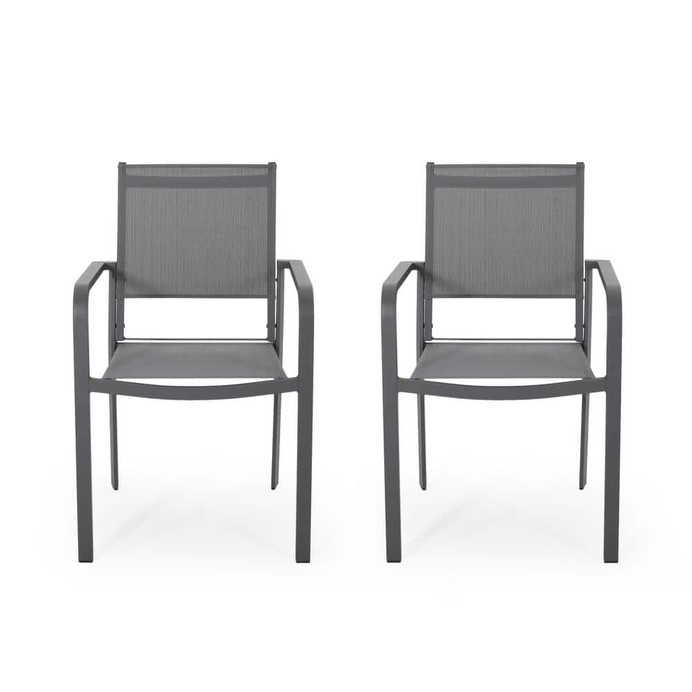 Misopily Modern Gunmetal Rust-Resistant Aluminum Outdoor Dining Chair w ...