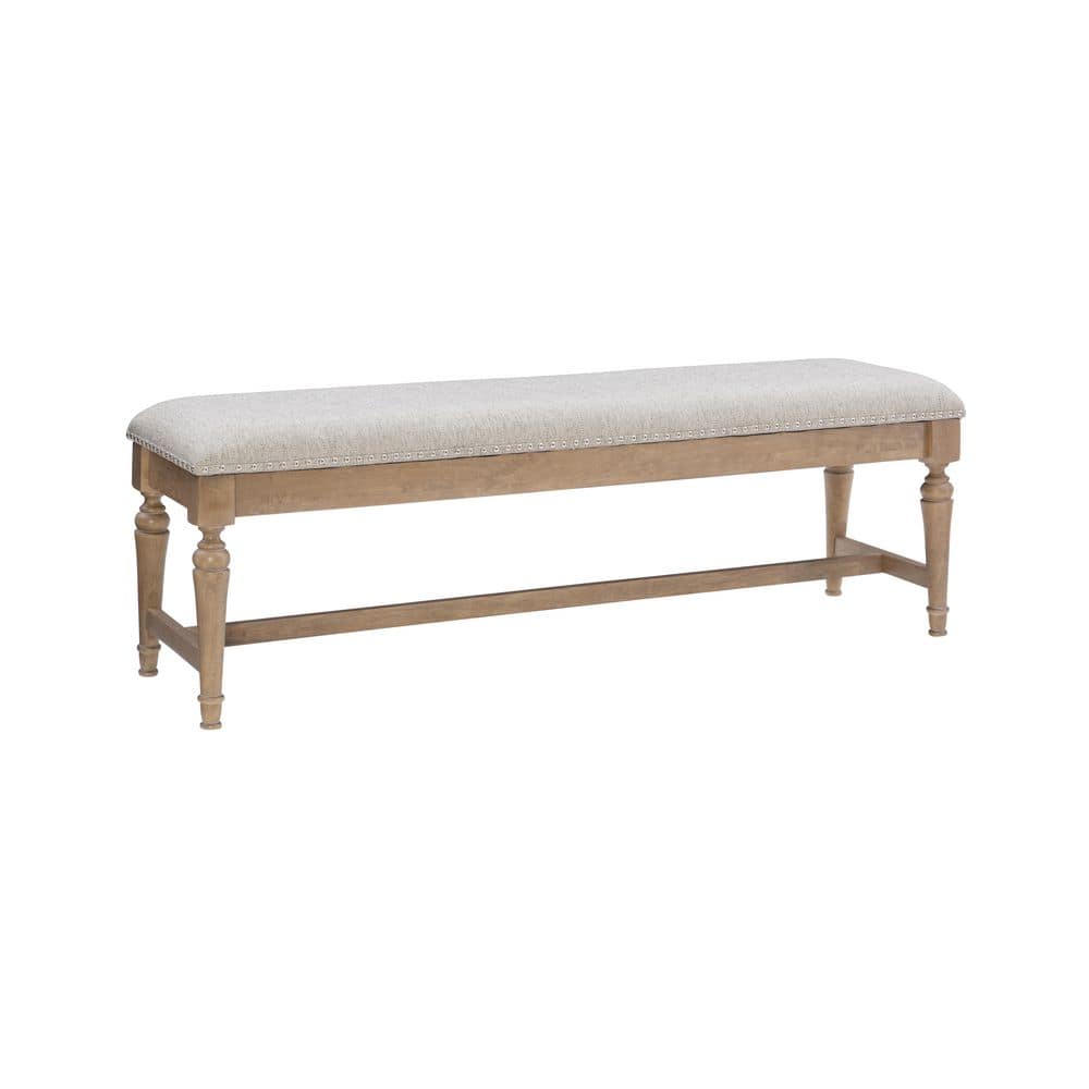 Linon Home Decor Galena Natural 60 in. Bench with Cushioned Seat and ...