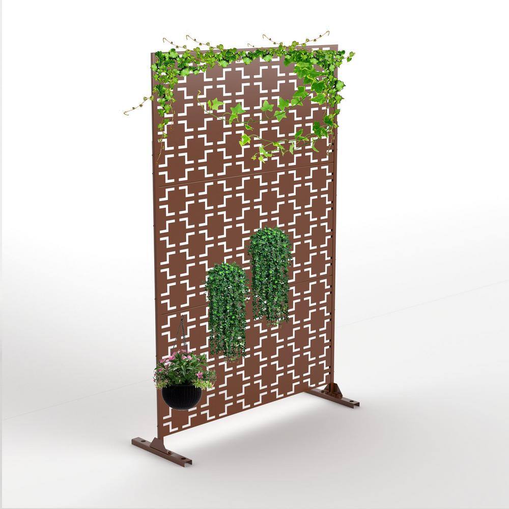 6.33 ft. H x 3.93 ft. W Laser Cut Metal Privacy Screen in Brown, 24 in ...