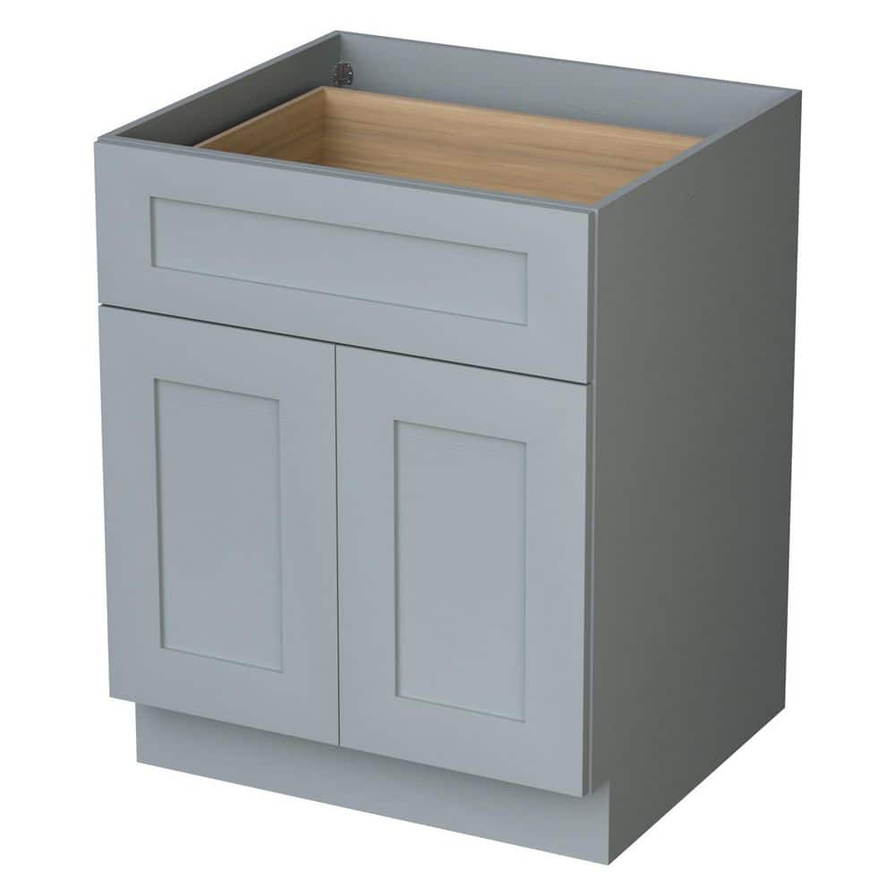 WOWOW 24 in. W x 24 in. D x 34.5 in. H Assembled Base Kitchen Cabinet in Gray with 2 Doors, 1 ...