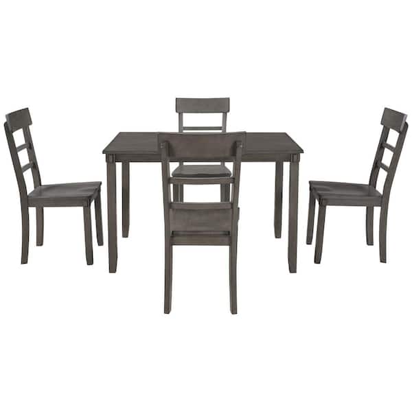 5-Piece Wood Top Gray Dining Set LKL-412-WD2 - The Home Depot