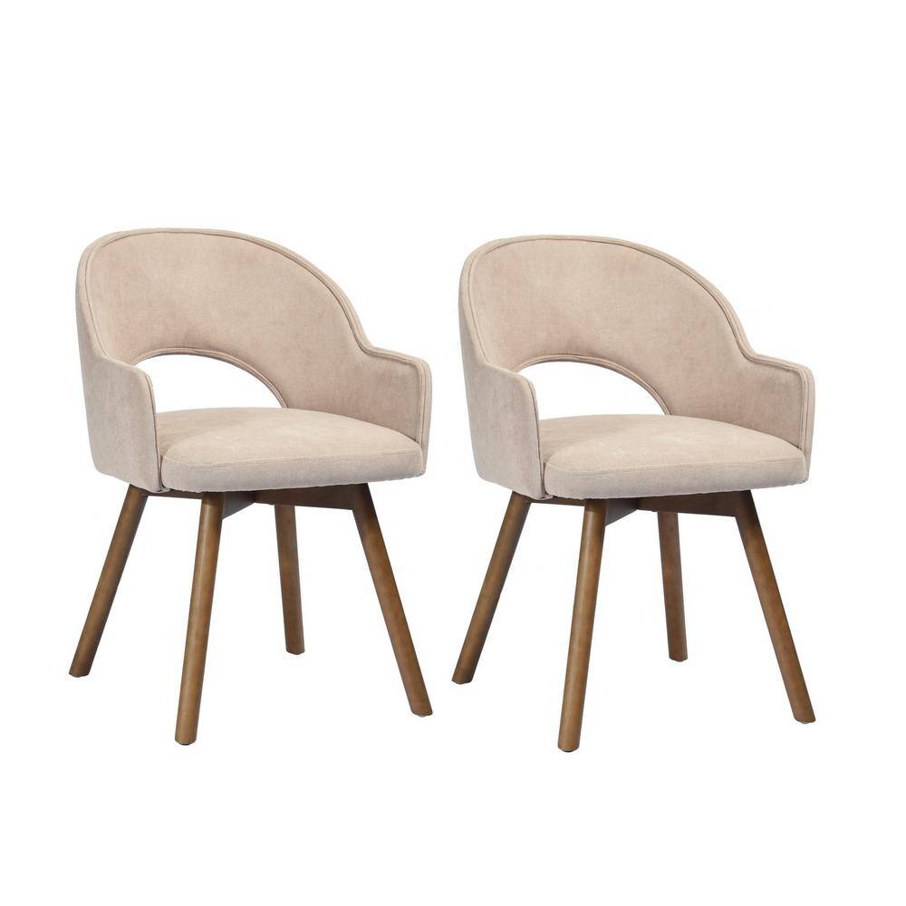 Homy Casa Aranguiz Beige Fabric Upholstered Arm Dining Chairs (Set of 2 ...
