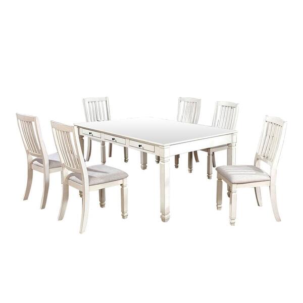 William's Home Furnishing Kaliyah Antique White Table Set CM3194T-7PC ...