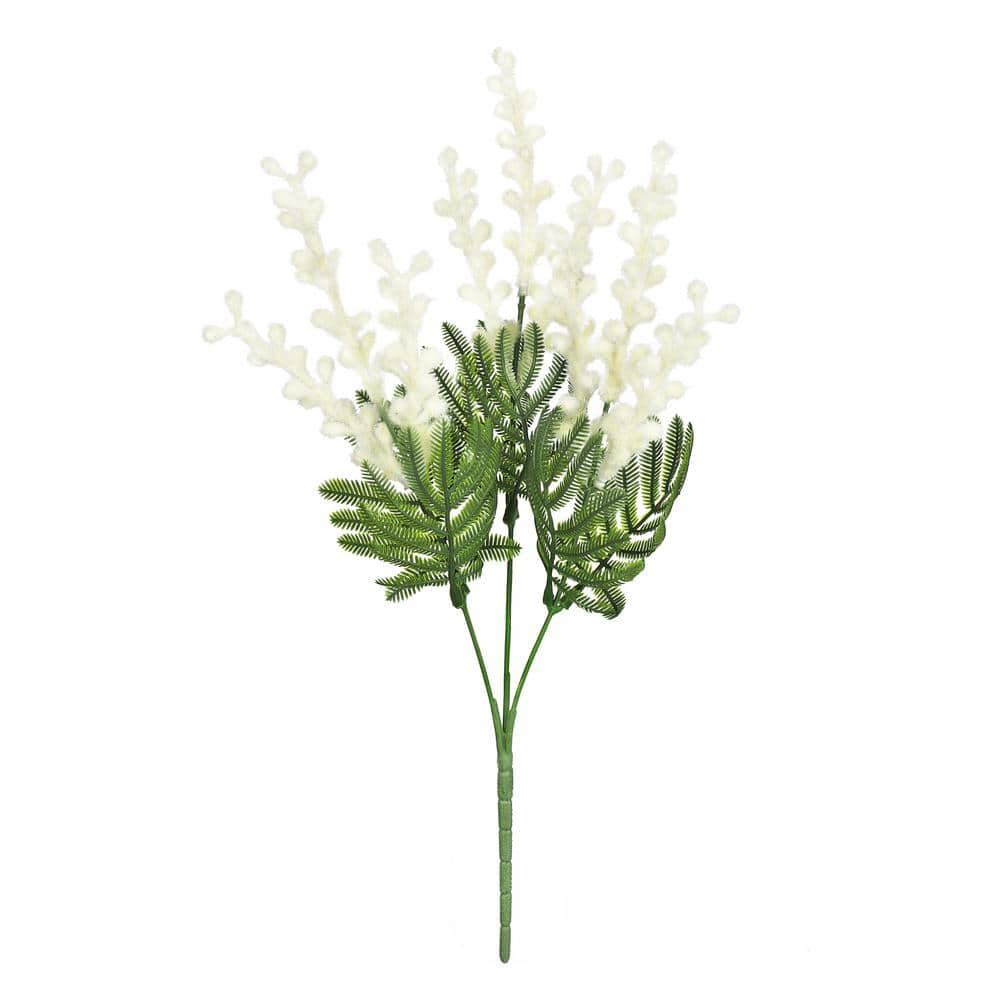 LIVING LUXURY 14 in. Cream White Artificial Acacia Mimosa Flower Stem ...