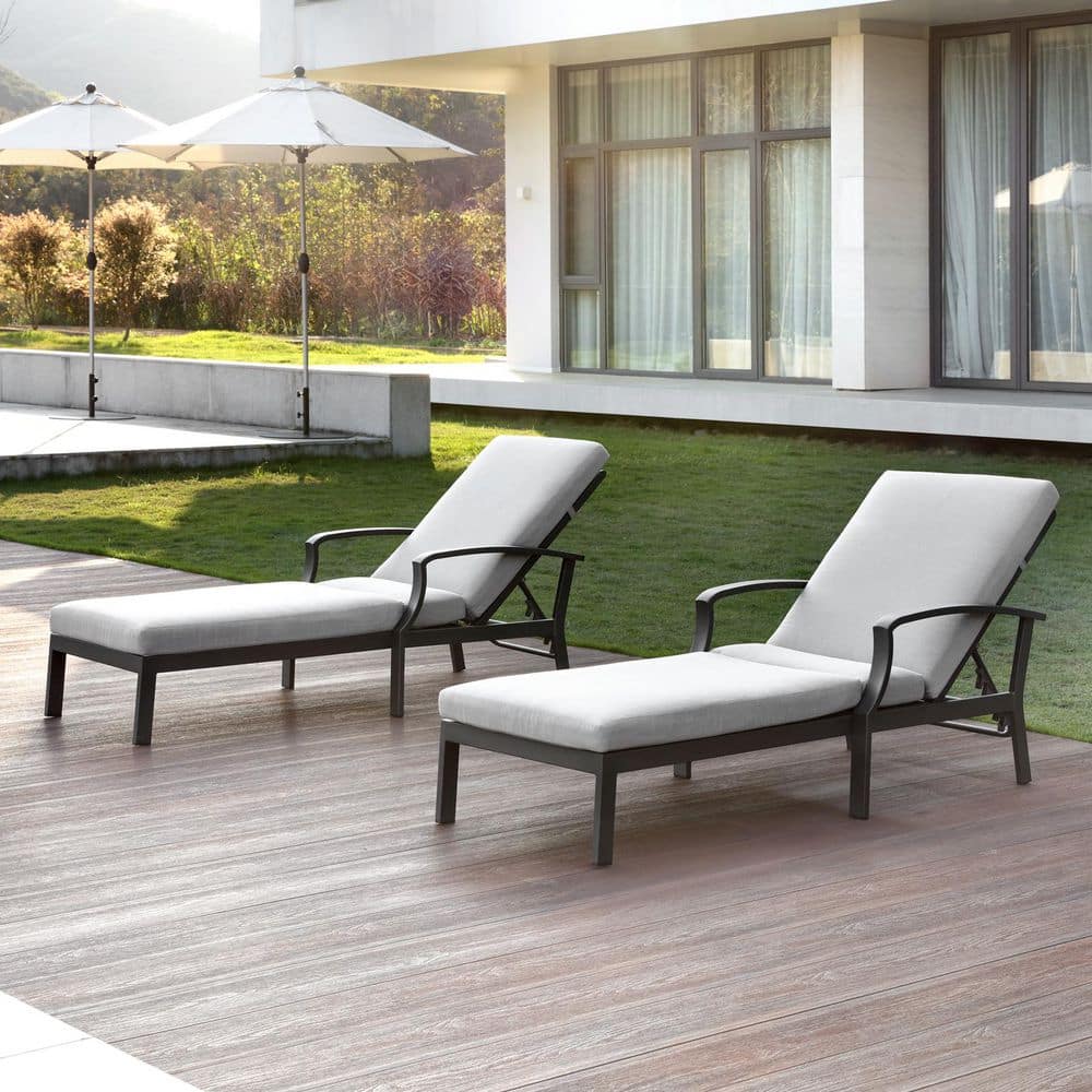 RUIZI Dark Brown 2-Piece Aluminum Outdoor Patio Reclining Chaise Lounge ...