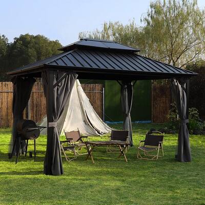 VEIKOUS 12 ft. W x 10 ft. L x 9.4 ft. H Aluminum Double Hardtop Gazebo ...