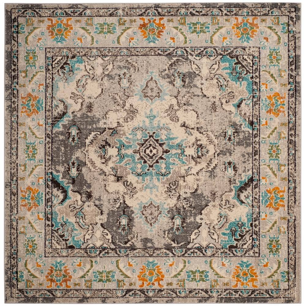 SAFAVIEH Monaco 9 ft. x 9 ft. Gray/Light Blue Square Border Area Rug ...