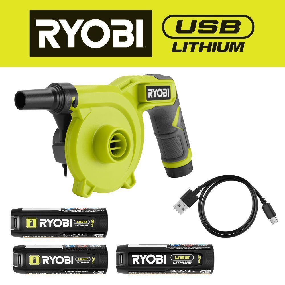 RYOBI USB Lithium Cordless High Volume Inflator Kit with USB Lithium 2. ...