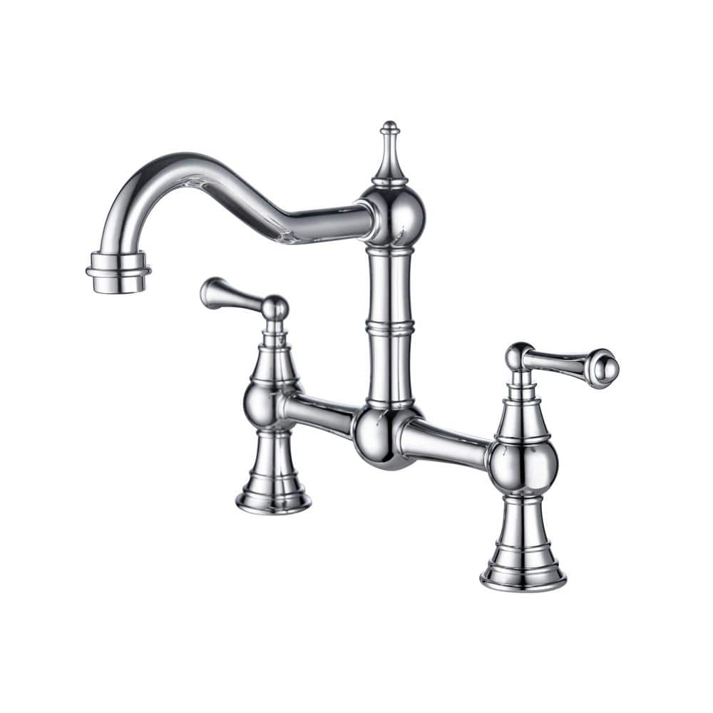 UPIKER Double Handle 360° Swivel Spout Bridge Kitchen Faucet in Chrome ...