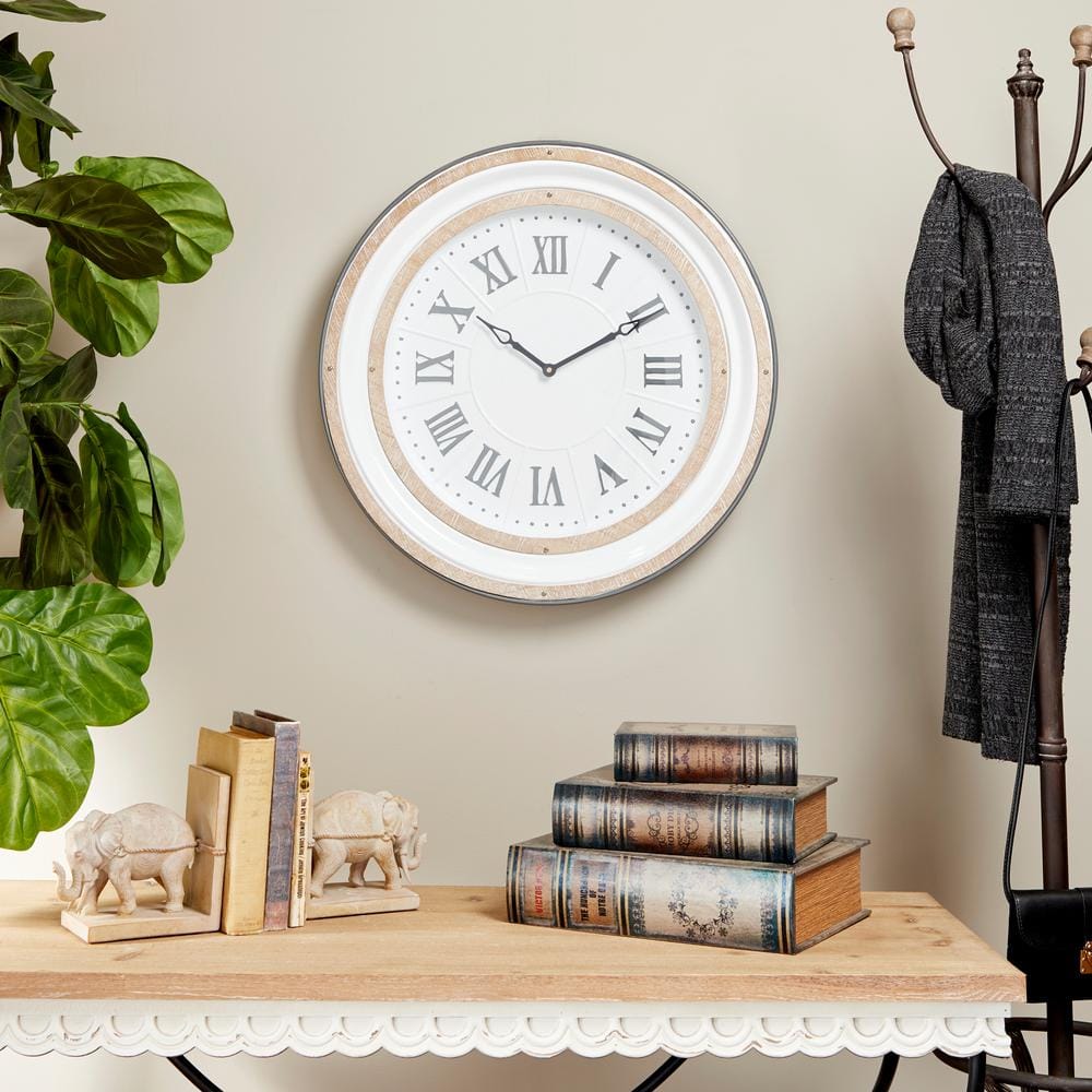 Litton Lane 24 in. x 24 in. White Metal Wall Clock 18963 - The Home Depot