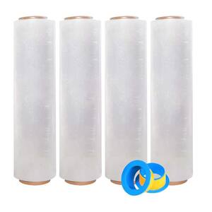 WRIGHTMASTER 18 in. W x 1500 ft. L 80 Gauge Pallet Wrap Stretch Wrap Hand Shrink Wrap (4-Roll ...