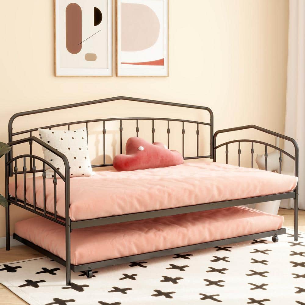 Noble House Sqasa Twin Daybed with Twin Trundle, Metal, Black without ...