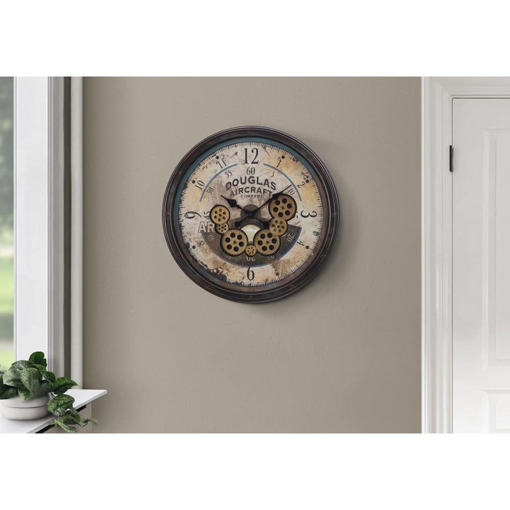 20 in. Round Transitional Brown Analog Wall Clock CKJY2402-B - The Home ...