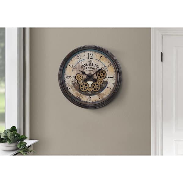 20 in. Round Transitional Brown Analog Wall Clock CKJY2402-B - The Home ...