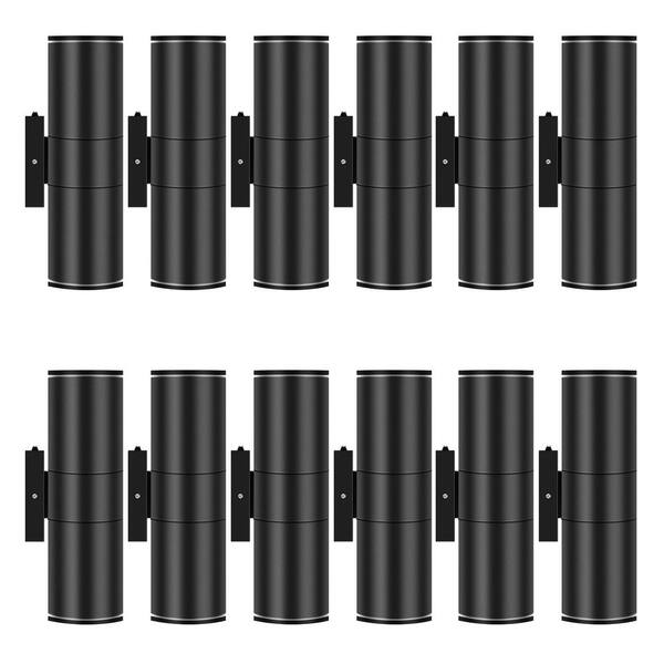 GMGSROM 11.5 in. Black Aluminum Modern Dusk to Dawn Outdoor Cylinder ...