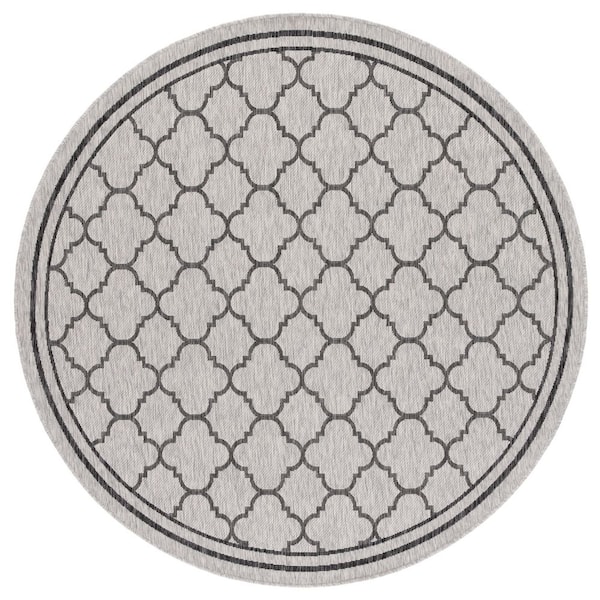 SAFAVIEH Courtyard Light Gray/Black 7 ft. x 7 ft. Border Quatrefoil ...
