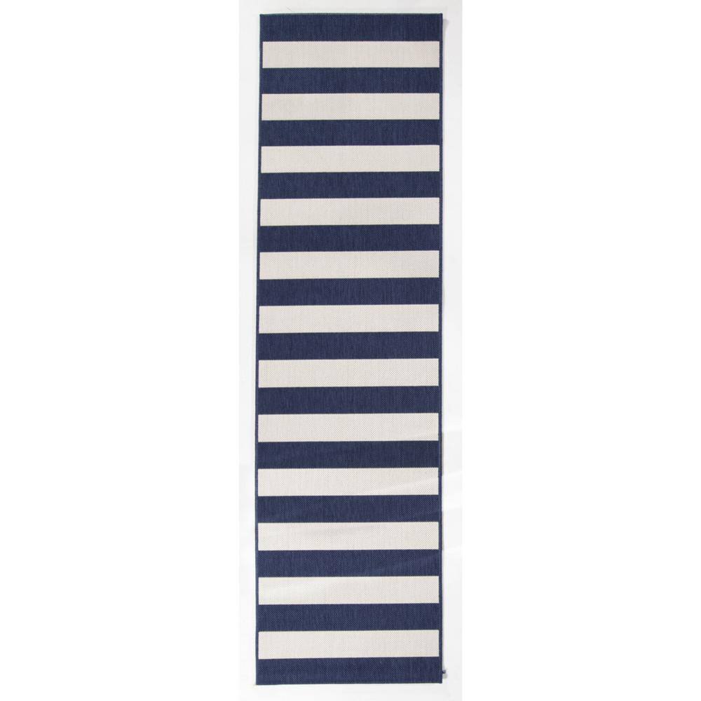 BALTA Liam Navy 2 ft. x 7 ft. Stripe Indoor/Outdoor Runner Rug 3003205 ...