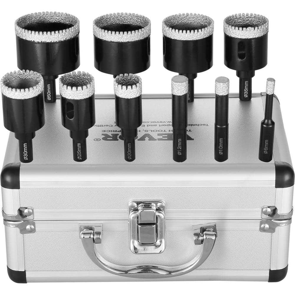 VEVOR Diamond Core Drill Bit Set,10 PCS Diamond Hole Saw Kit,Triangular Shank,with Storage Case ...