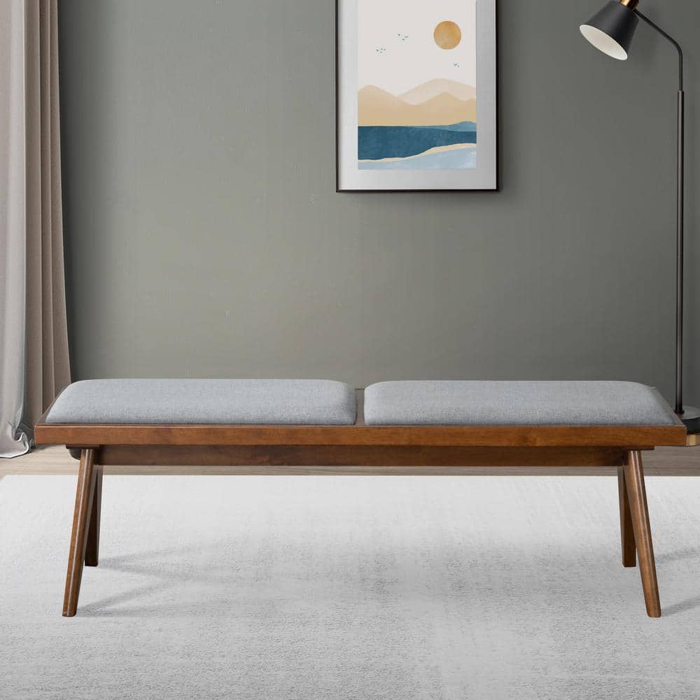 Ashcroft Furniture Co Nicholls Gray Fabric 51 in. Bedroom Bench Without ...