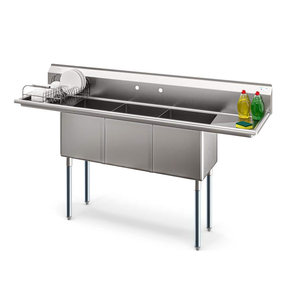Koolmore 75 in Three Compartment Commercial Sink, Bowl Size 15x15x14 ...