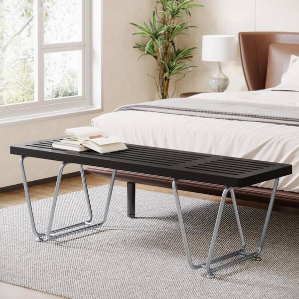 BYBLIGHT Black Dinning Bench 47.2 in. Long Entryway Bench Bedroom ...