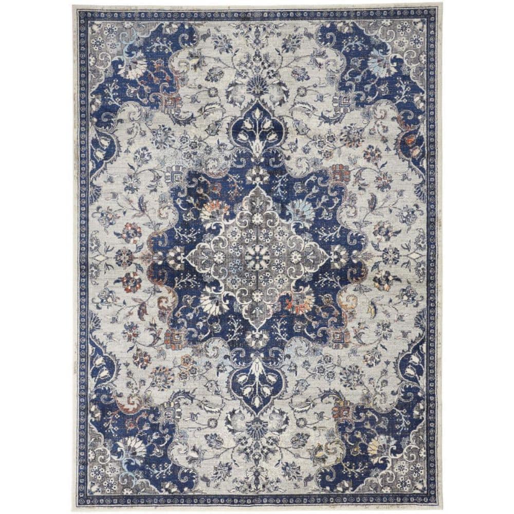HomeRoots 2 ft. x 8 ft. Blue, Ivory Floral Area Rug 2000513828 - The ...