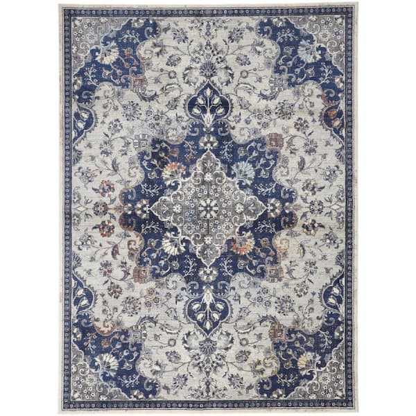 HomeRoots 2 ft. x 8 ft. Blue, Ivory Floral Area Rug 2000513828 - The ...