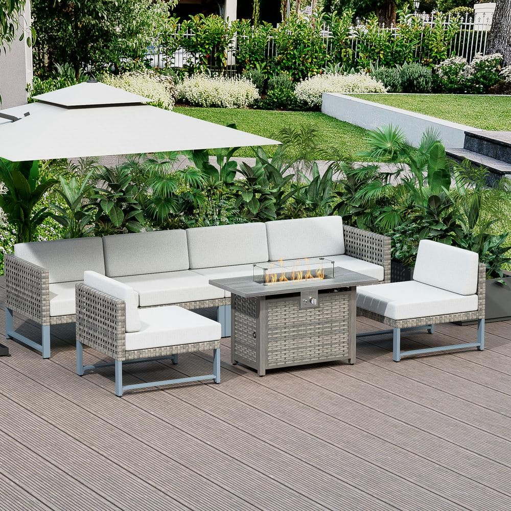eVita Brown 7-Piece Wicker Rattan Outdoor Patio Conversation Set with ...