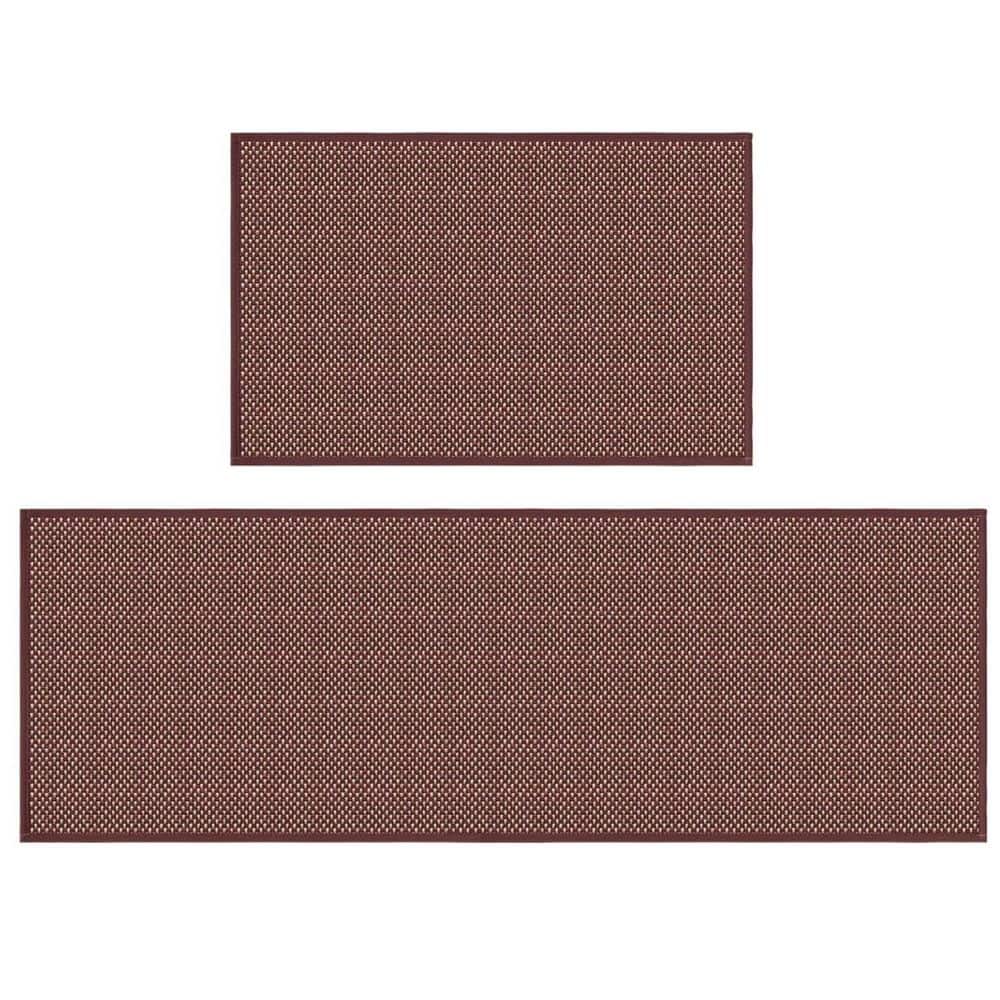 Red 47 in. x 17 in. Indoor Non-Skid Kitchen Rugs and Mats Set of 2-17 x ...