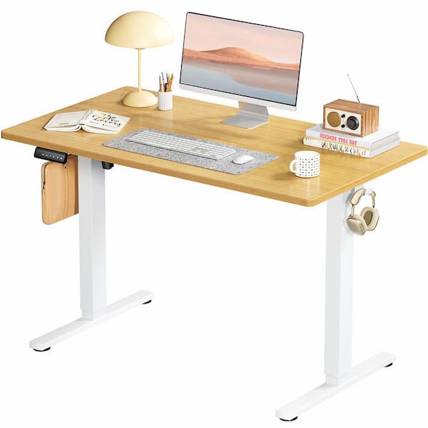 Bestier 40 in. Rectangular Yellow Wood Electric Standing Desk with ...