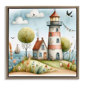 Stupell Industries Nautical Lighthouse Whimsy by LSR Design Studio Gold ...