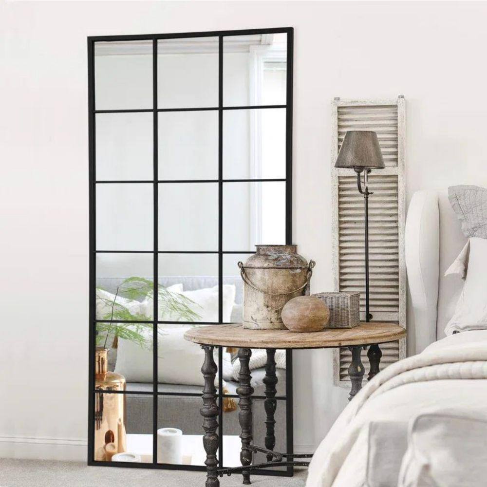 30 in. W x 69 in. H Industrial Full Length Iron Frame Window Mirror in ...