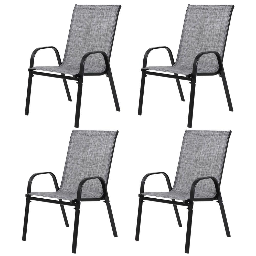 Steel Outdoor Dining Chair Set of 4 with Breathable Fabric and Armrest ...