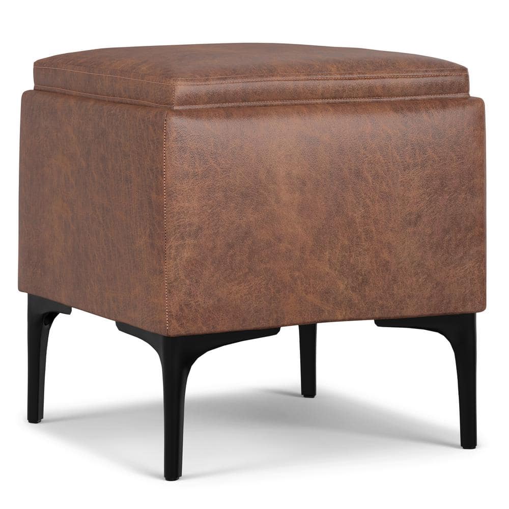 Simpli Home Natasha 18 in. Square Mid Century Storage Ottoman with Tray ...