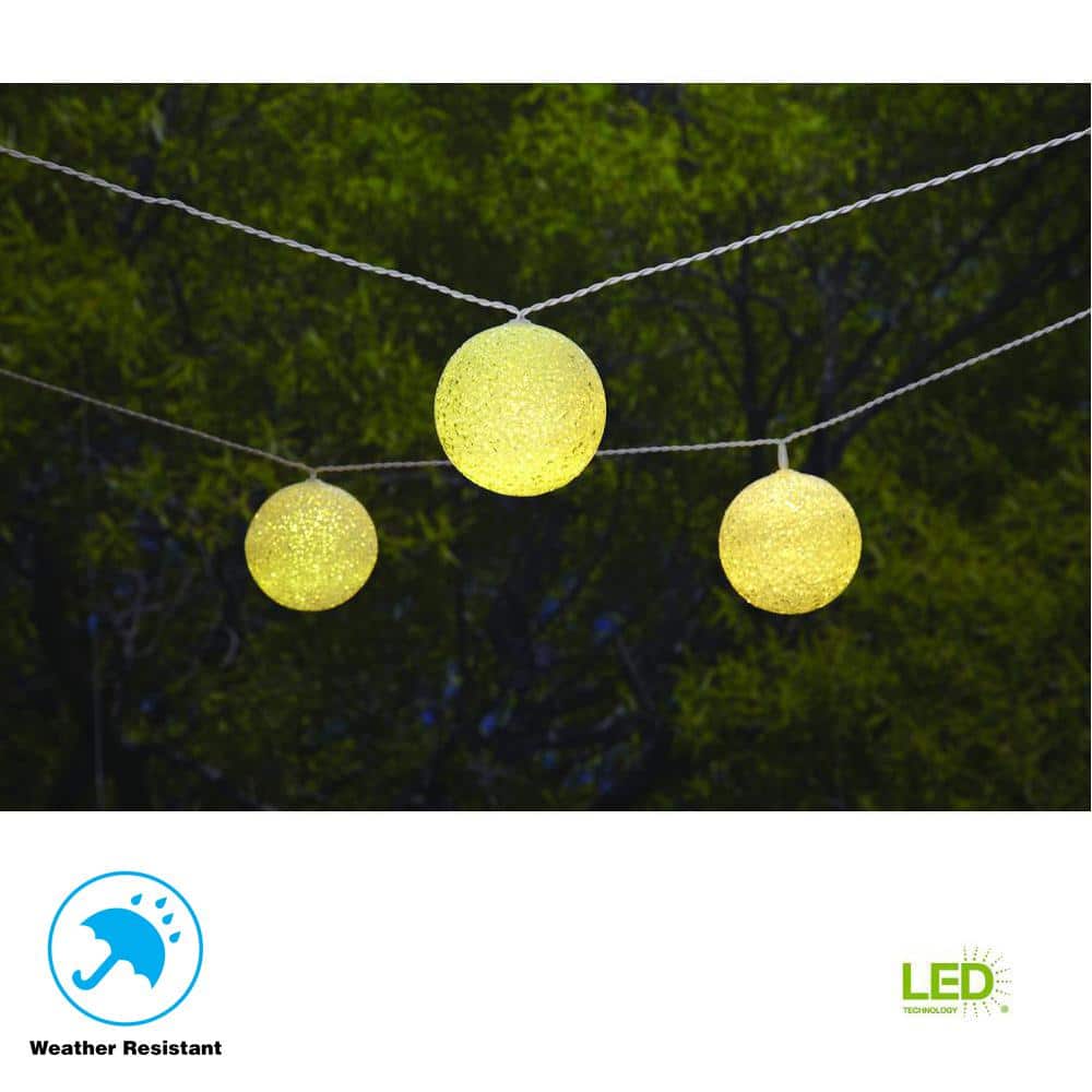 Hampton Bay Outdoor/Indoor 19.6 ft. Solar Mini LED Globes String Light ...